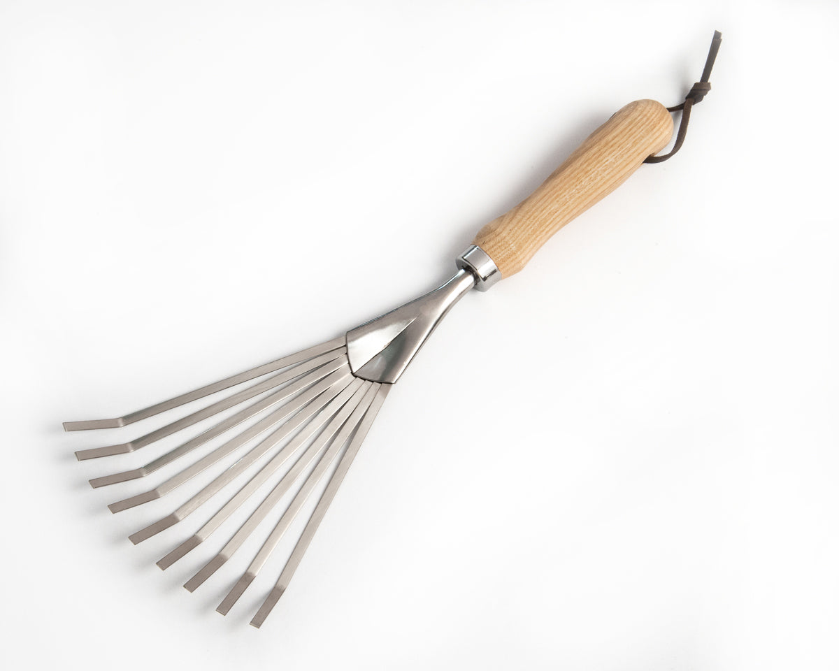 Stainless Steel 9 Tine Leaf Rake Garden Hand Tool – Tranquil Gardener